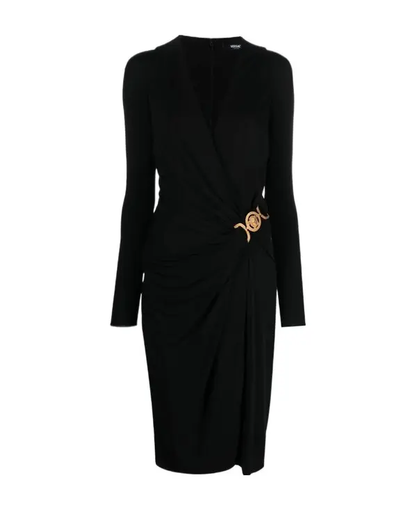 Versace Medusa '95 V-neck Midi Wrap Dress - Black