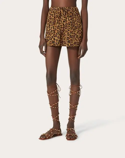 Valentino Garavani Leopard Print Crepe De Chine Shorts