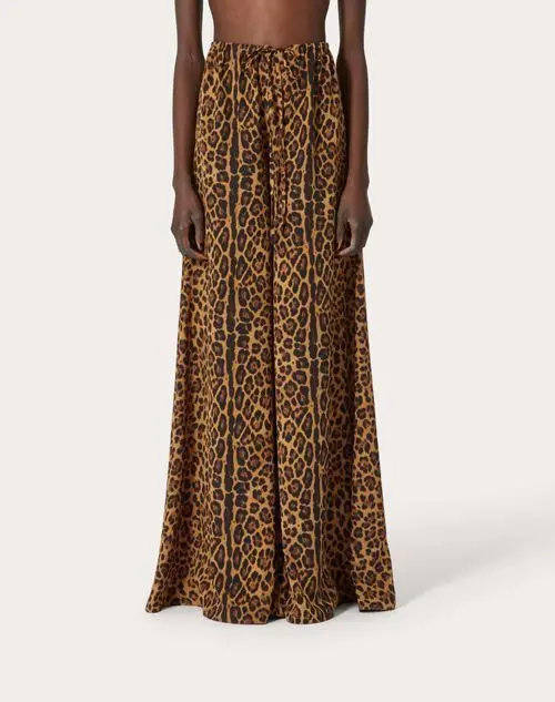 Valentino Garavani Leopard Print Crepe De Chine Wide Leg Trousers