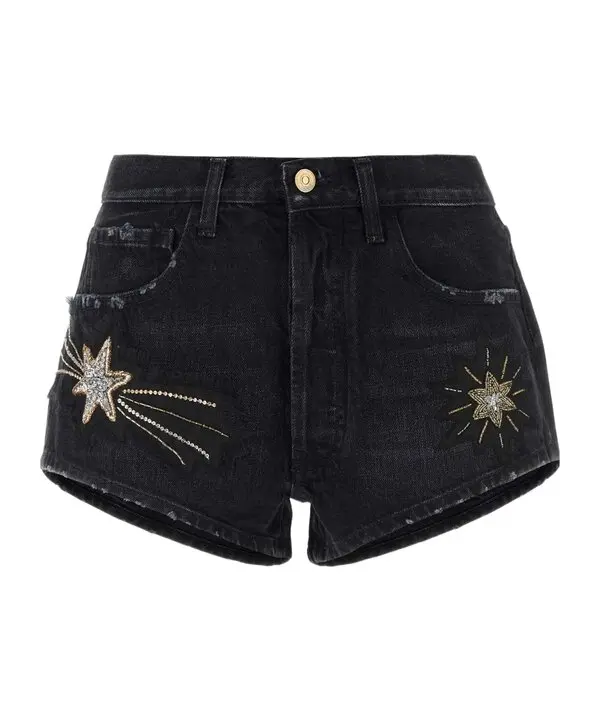 Alanui Mid-rise Denim Shorts With Star Embellishments