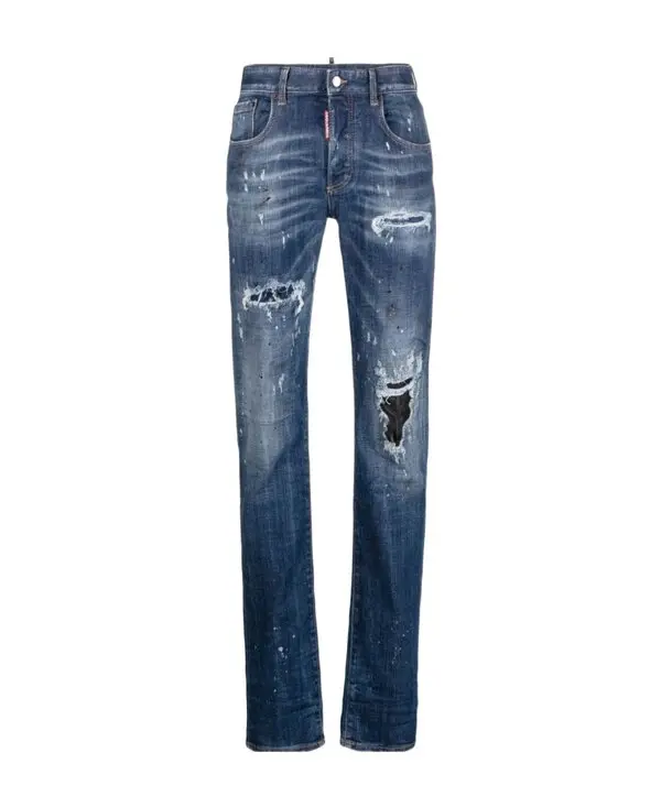 Dsquared2 Mid-rise Straight Leg Distressed Jeans - Blue