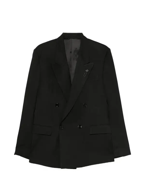 LARDINI Double-breasted Peak-lapel Blazer - Black