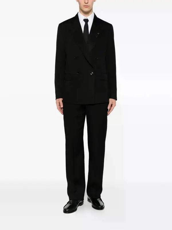 LARDINI Double-breasted Peak-lapel Blazer - Black
