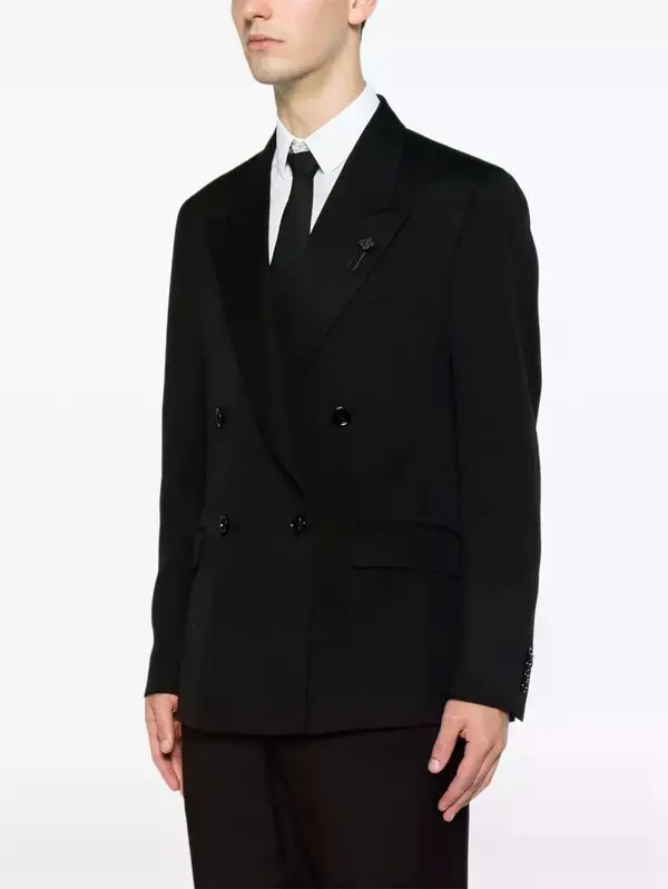 LARDINI Double-breasted Peak-lapel Blazer - Black