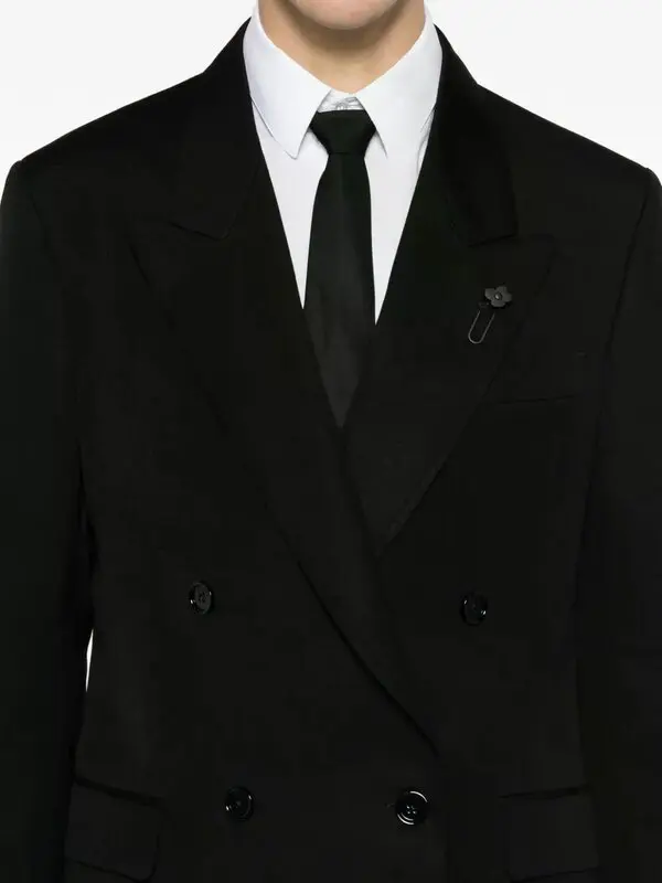 LARDINI Double-breasted Peak-lapel Blazer - Black
