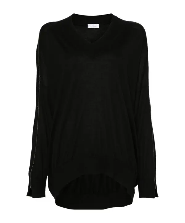 Brunello Cucinelli V-neck Knit Sweater With Monili Chain Detail