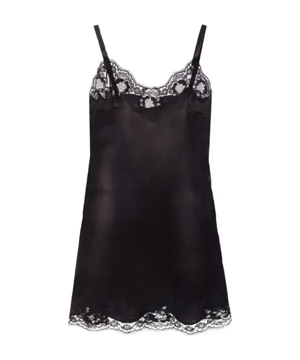 Dolce & Gabbana Lace Trimmed Slip Dress - Black