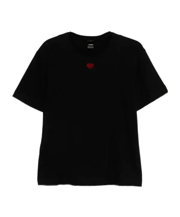 Pinko Heart Embroidered T-shirt - Black