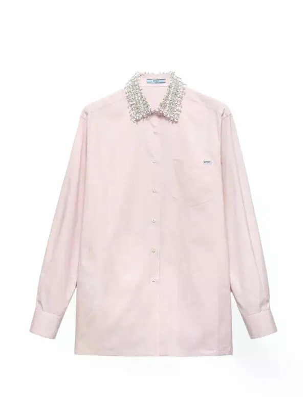 Prada Poplin Shirt With Embroidered Collar - Pink