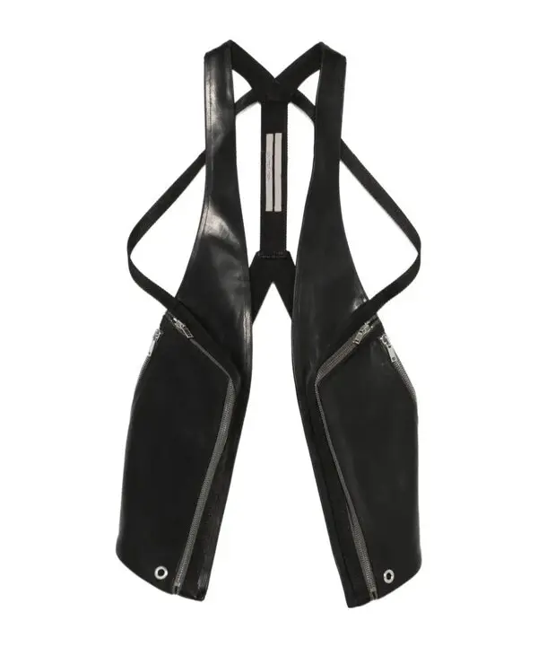 Rick Owens Leather Waistcoat With Criss-cross Straps - Black