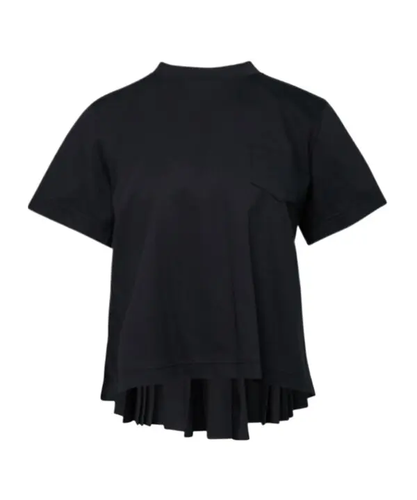 Sacai Poplin X Cotton Jersey T-shirt With Pleated Hem