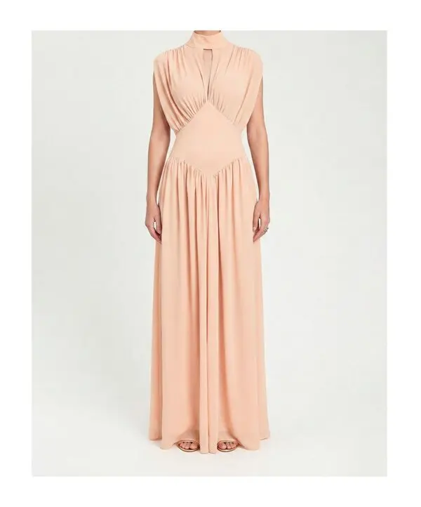 TWINSET Strapless High Neck Gown With Pleated Hem