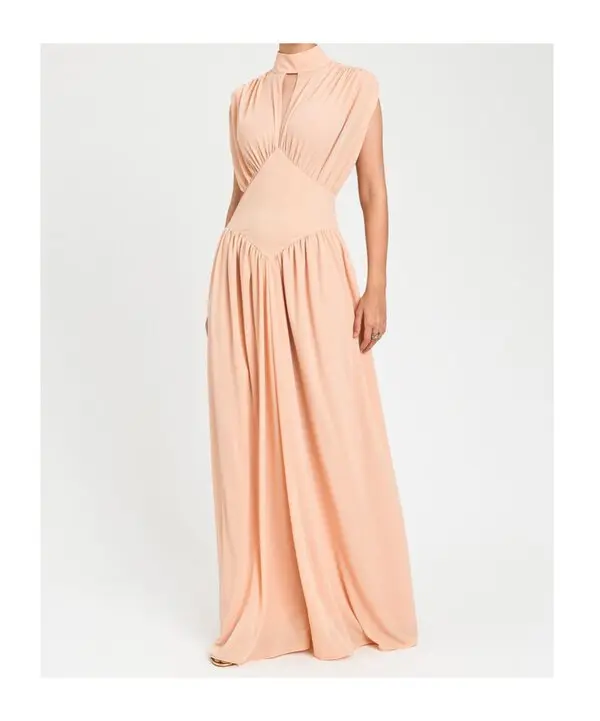 TWINSET Strapless High Neck Gown With Pleated Hem