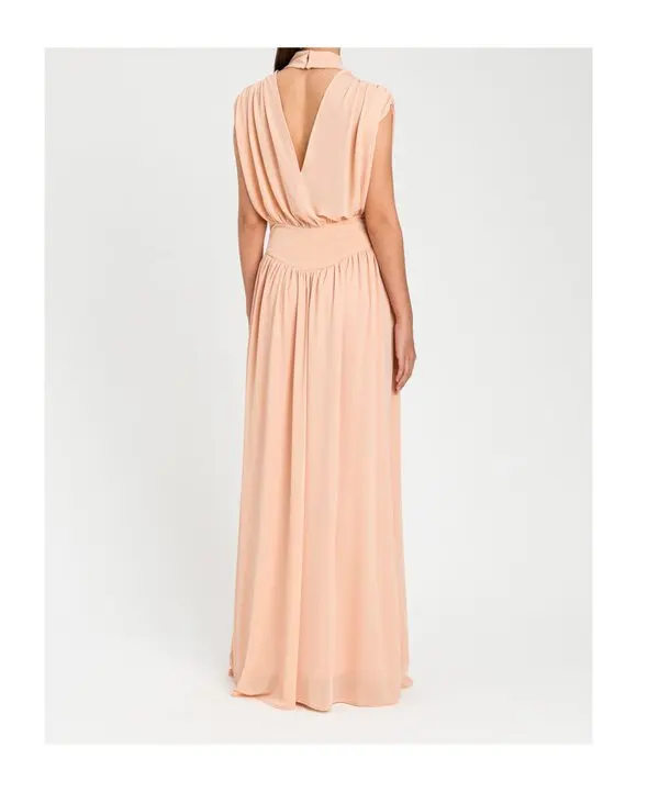 TWINSET Strapless High Neck Gown With Pleated Hem