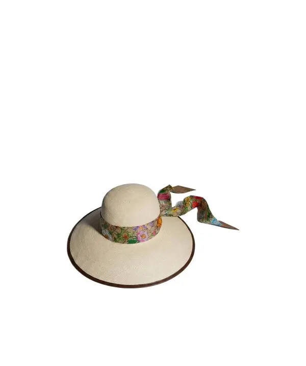 Gucci Panama Twill Hat With Silk Ribbon - Light Beige