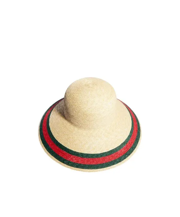 Gucci Wide Brim Straw Hat With Web Detail