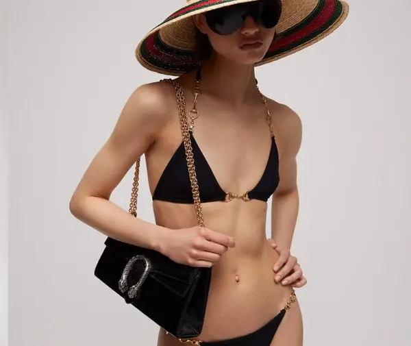 Gucci Wide Brim Straw Hat With Web Detail