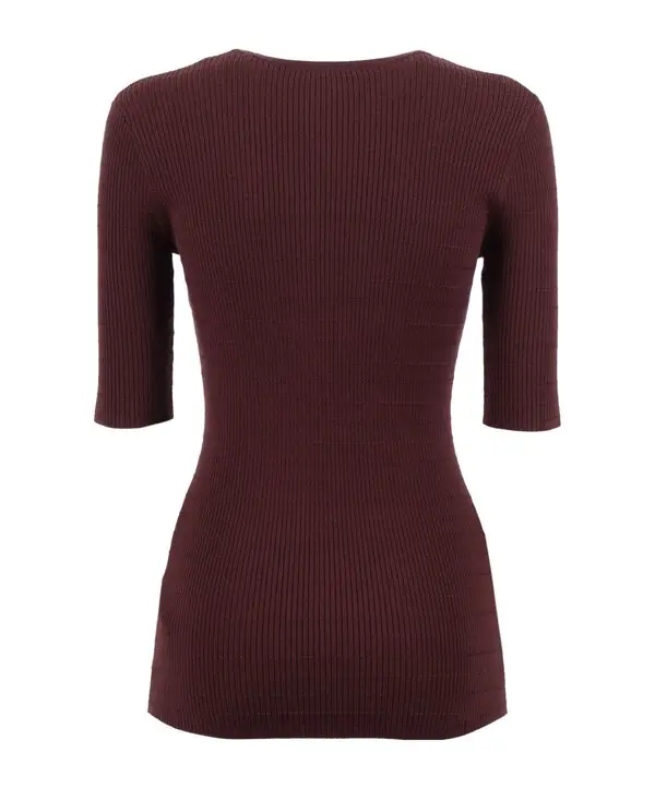 Elisabetta Franchi Ribbed Knit Top With Metallic Logo Plaque
