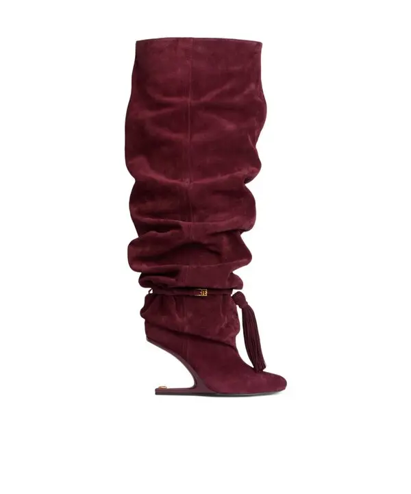 Balmain Thigh-high Suede Boots With Tassel Detail - Red