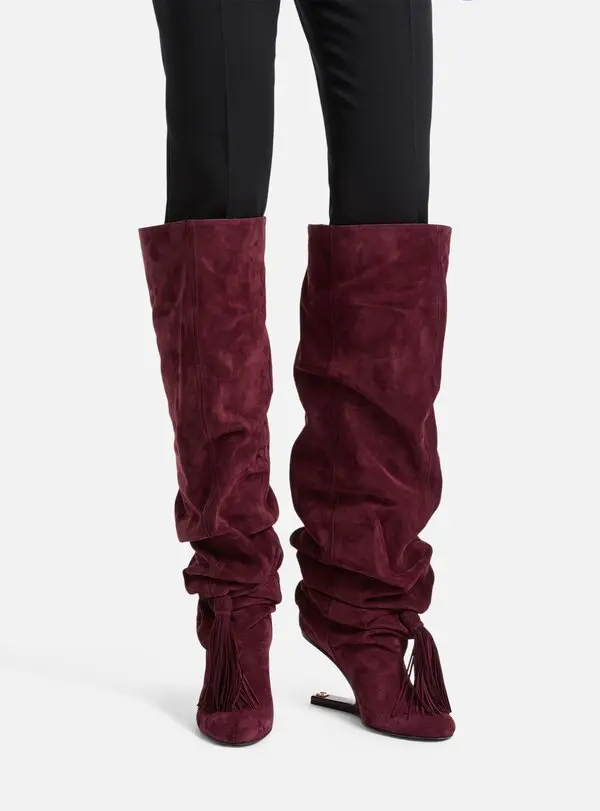 Balmain Thigh-high Suede Boots With Tassel Detail - Red