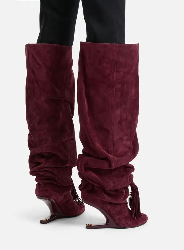 Balmain Thigh-high Suede Boots With Tassel Detail - Red