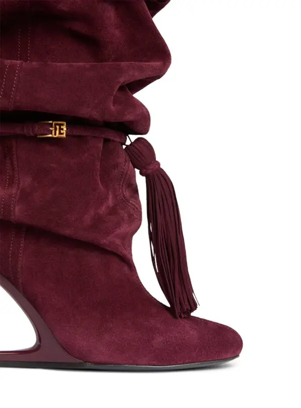 Balmain Thigh-high Suede Boots With Tassel Detail - Red