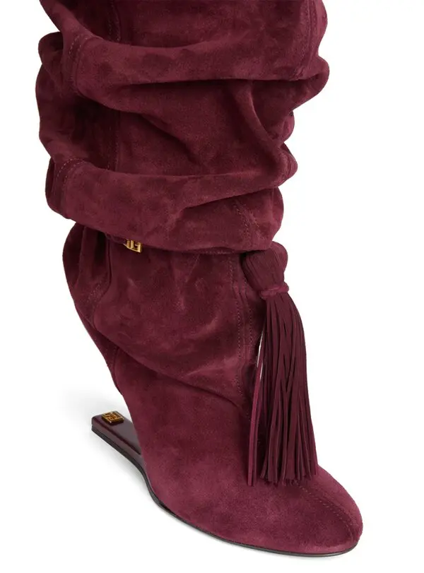 Balmain Thigh-high Suede Boots With Tassel Detail - Red