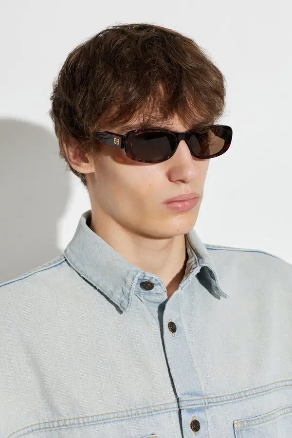 Balenciaga Logo Rectangle Sunglasses - Brown