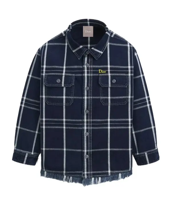 Dior Plaid Long-sleeved Shirt Jacket With Embroidered Pocket And Tasseled Hem