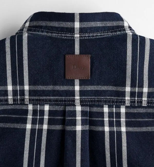 Dior Plaid Long-sleeved Shirt Jacket With Embroidered Pocket And Tasseled Hem