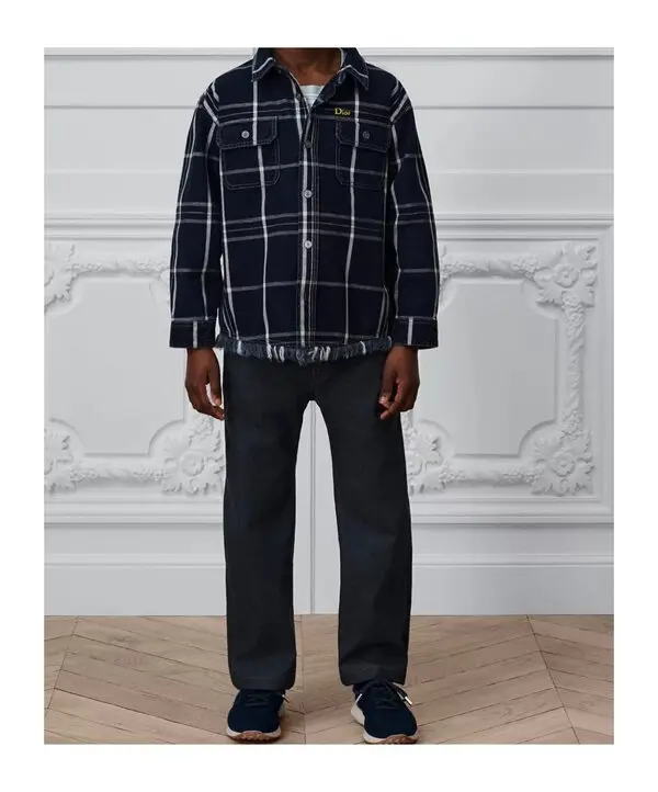 Dior Plaid Long-sleeved Shirt Jacket With Embroidered Pocket And Tasseled Hem