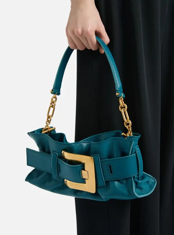 Balmain Mini Anthem Bag In Smooth Leather With Belt Detail - Blue