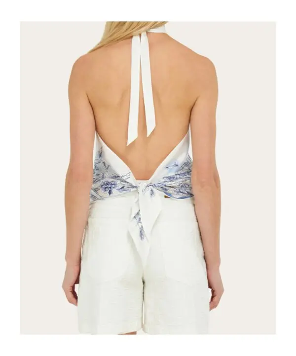 FERRAGAMO Halterneck Blouse With Voyage Print - Blue