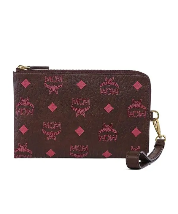 Mcm Ottomar Travel Pouch In Visetos - Red