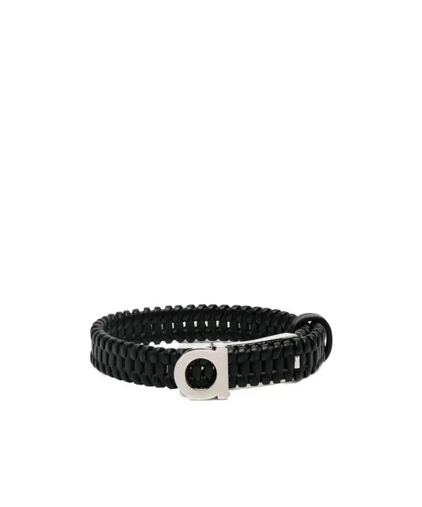 FERRAGAMO Braided Bracelet With Gancini Nameplate - Black