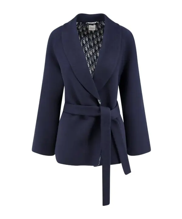 Dior Belted Cropped Double-breasted Peacoat - Navy Blue