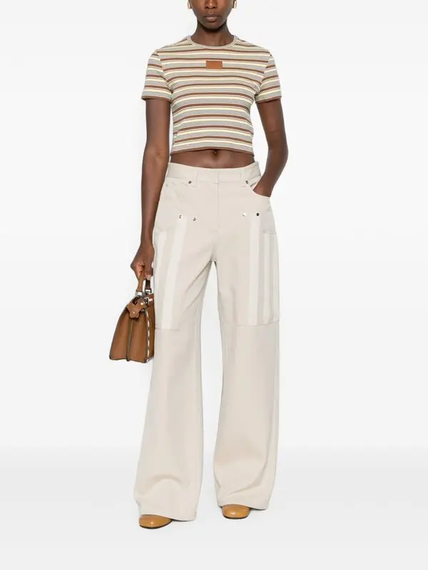 Fendi Striped Logo Patch Cropped T-shirt - Multi-color
