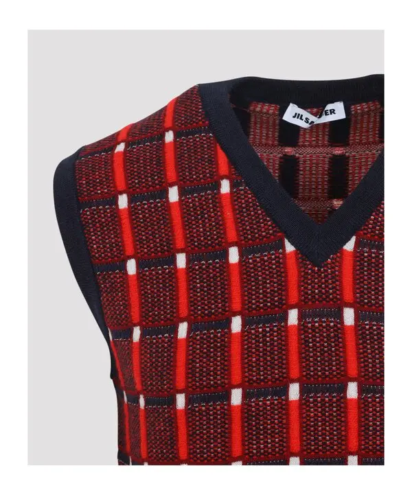 JIL SANDER Checked Sleeveless Knitted Top