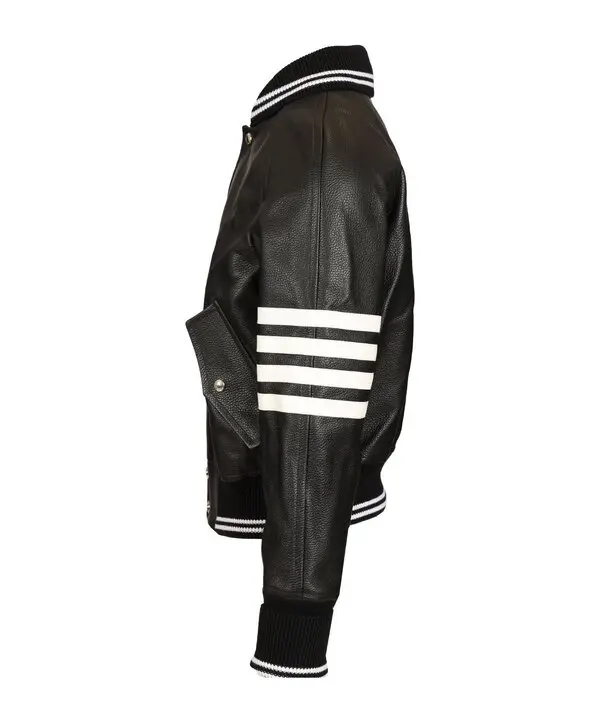 Thom Browne Striped Leather Bomber Jacket