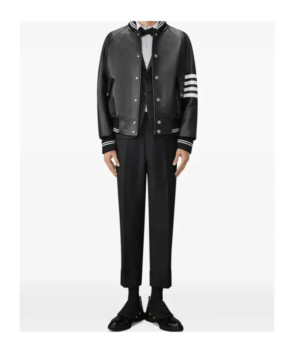 Thom Browne Striped Leather Bomber Jacket
