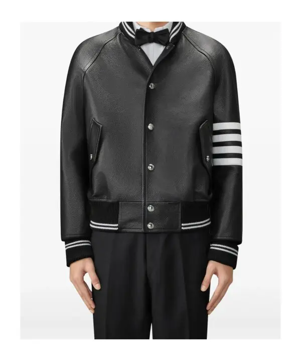 Thom Browne Striped Leather Bomber Jacket