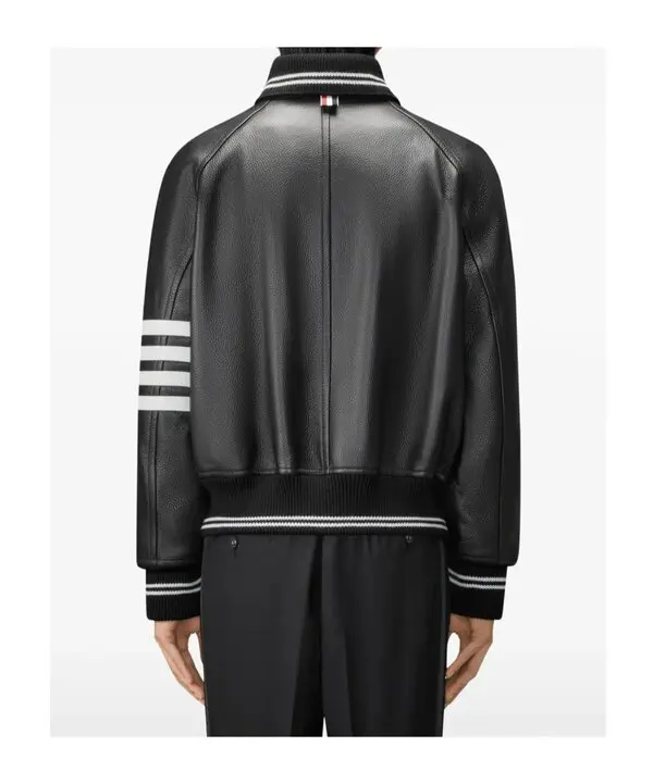 Thom Browne Striped Leather Bomber Jacket
