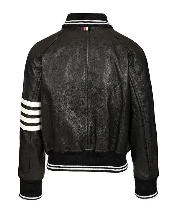 Thom Browne Striped Leather Bomber Jacket