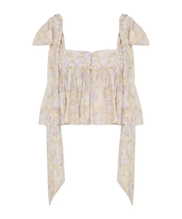 Chloé Printed Floral Tie Detail Crop Top
