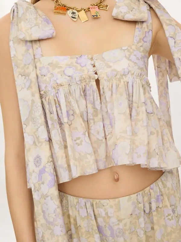 Chloé Printed Floral Tie Detail Crop Top