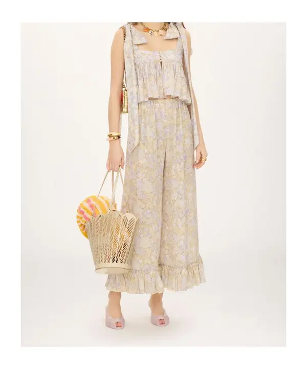 Chloé Printed Floral Tie Detail Crop Top