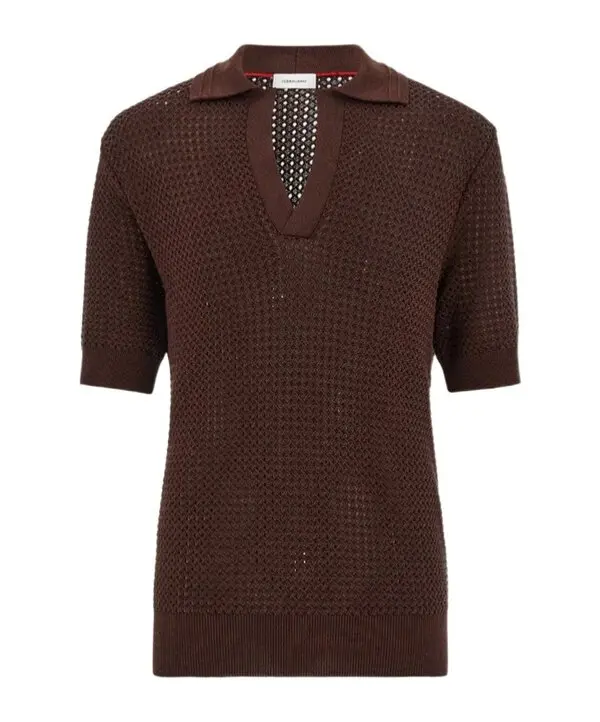 FERRAGAMO Short Sleeved Knitted Polo Shirt - Espresso