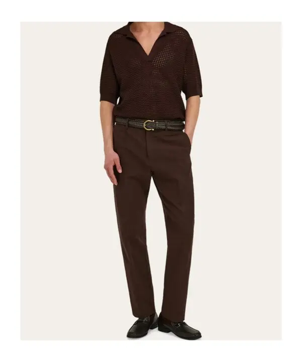FERRAGAMO Short Sleeved Knitted Polo Shirt - Espresso