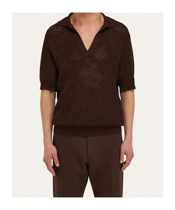 FERRAGAMO Short Sleeved Knitted Polo Shirt - Espresso