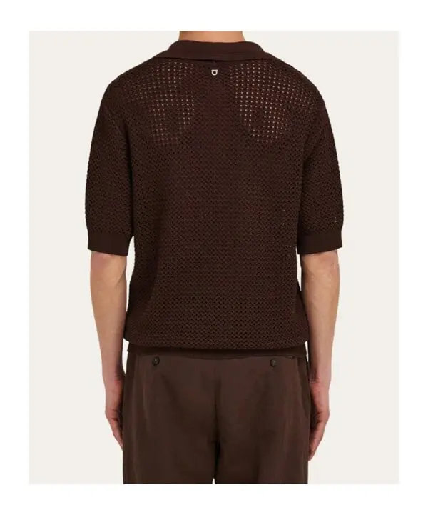 FERRAGAMO Short Sleeved Knitted Polo Shirt - Espresso
